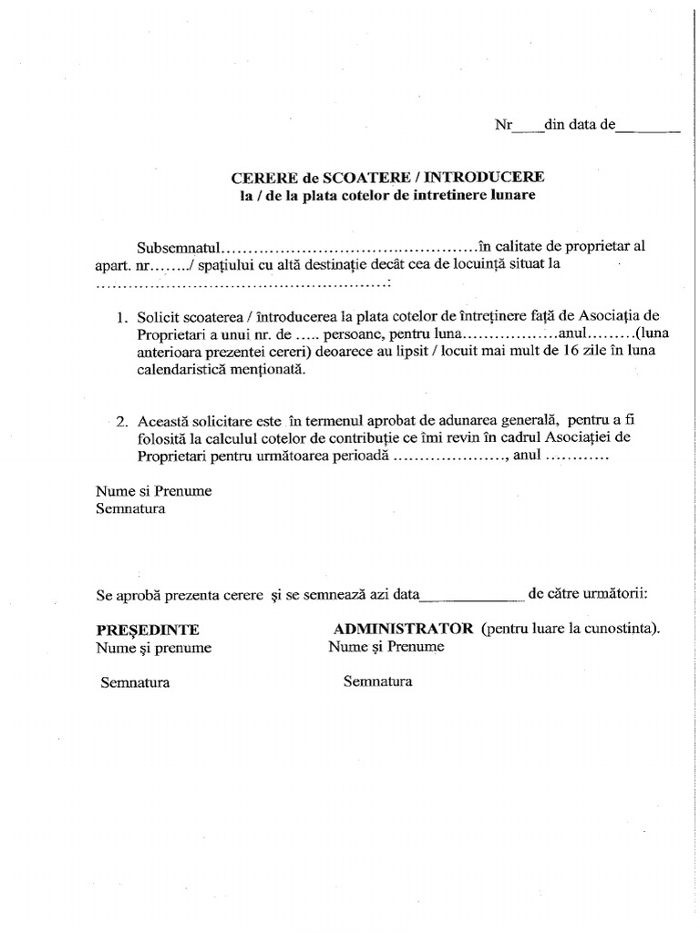 Cerere Modificare Numar de Persoane La Intretinere | PDF