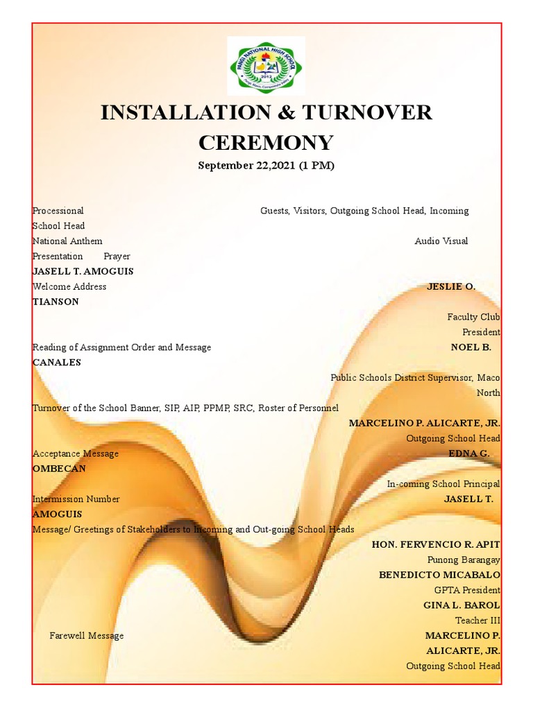 Installation & Turnover Ceremony: September 22,2021 (1 PM) | PDF