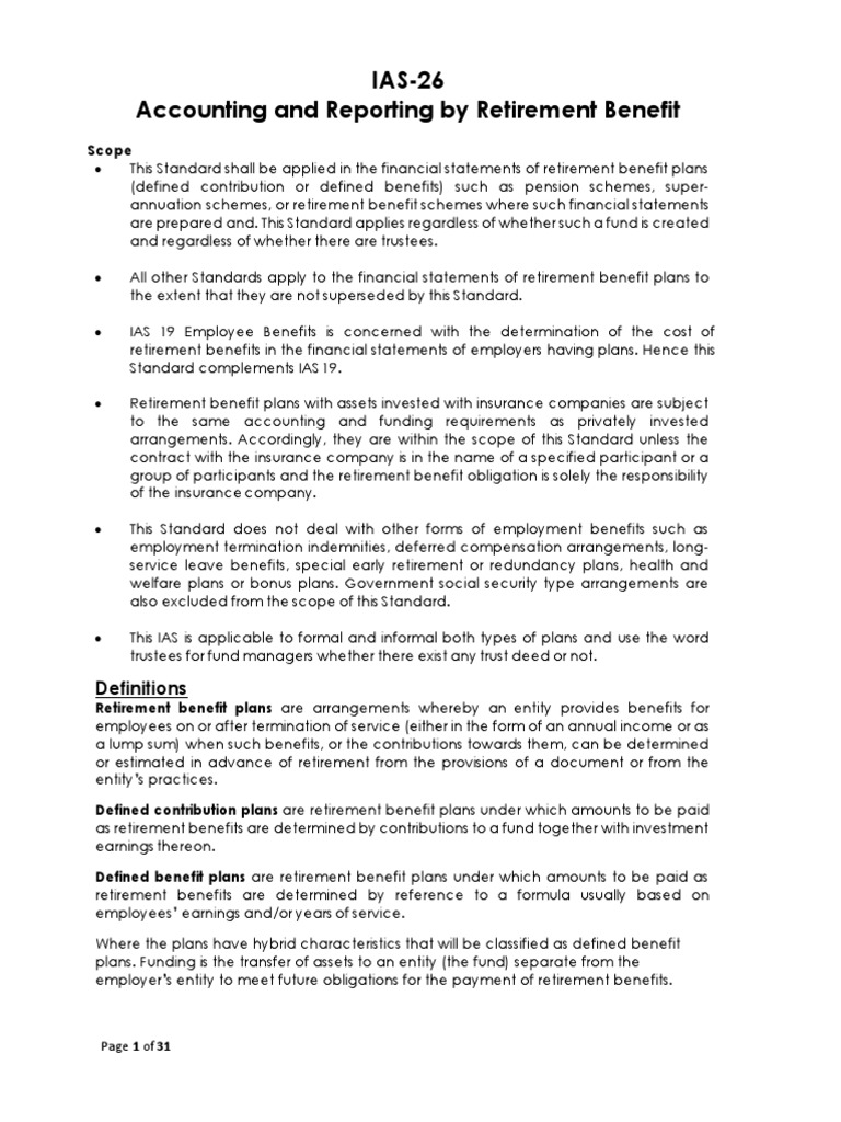 IAS 26 - Accounting and Reporting by Retirement Benefit | PDF | Pension ...