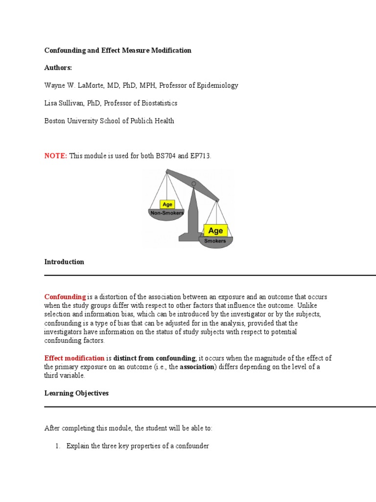 Confounding and Effect Measure Modification | PDF | Confounding ...