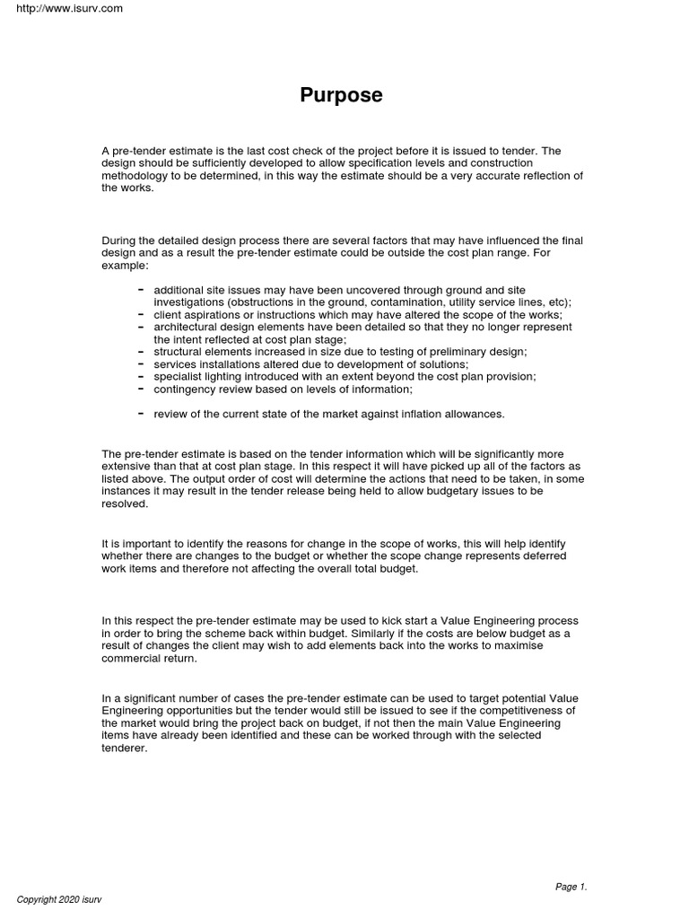 1 - Using - Pre - Tender - Estimates | PDF | Inflation | Pricing