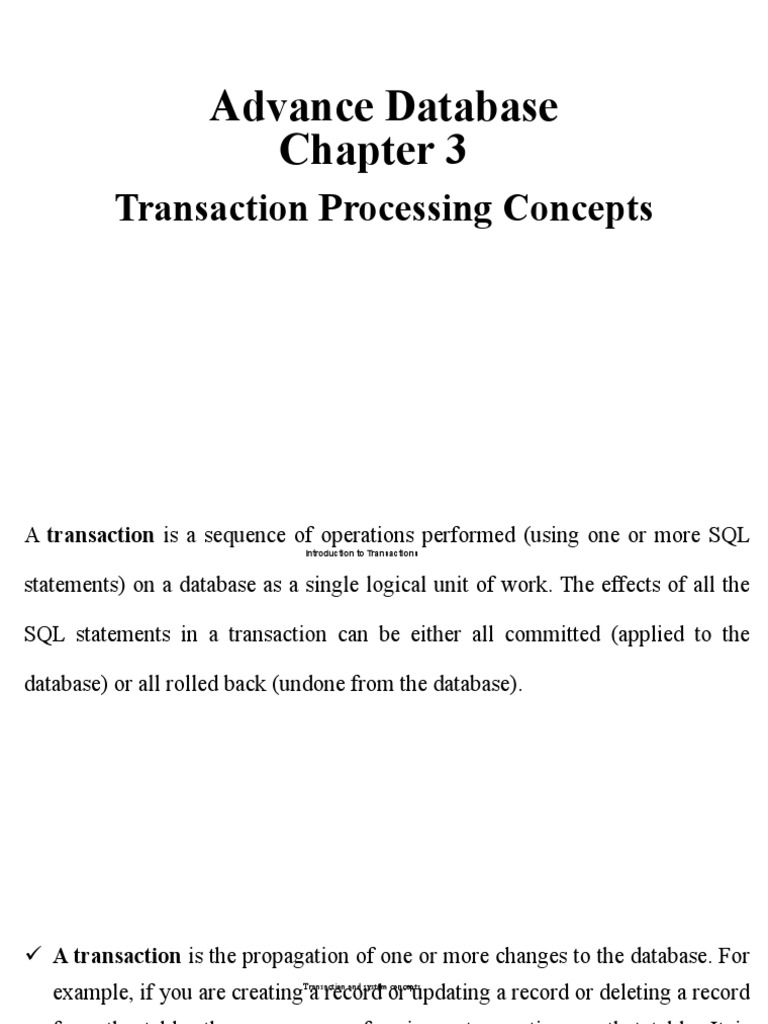 Advanced Database Chapter 3 Transaction Concepts | PDF | Database Transaction | Data