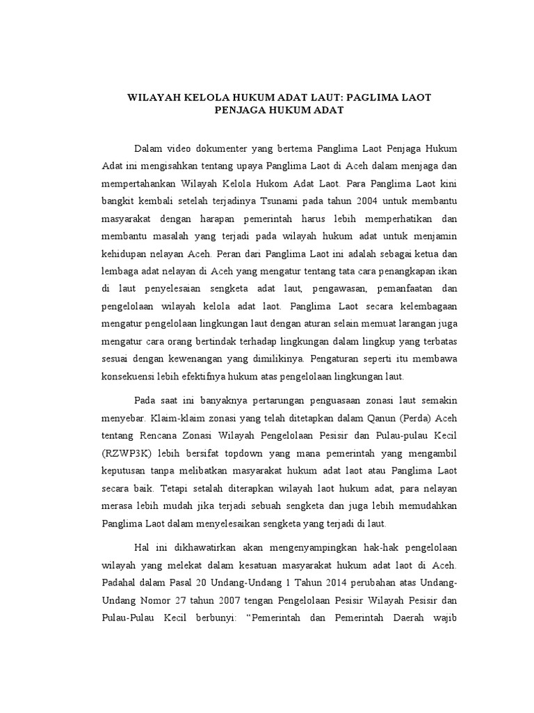 "Panglima Laot: Penjaga Adat Laut Aceh" | PDF