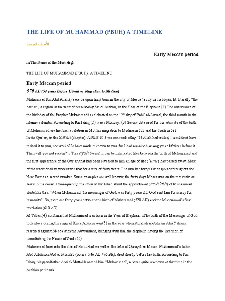 The Life of Muhammad A Timeline | PDF | Muhammad | Medina