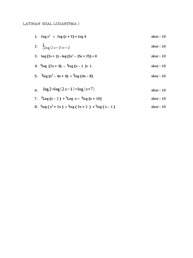 Latihan Soal Logaritma 2 | PDF