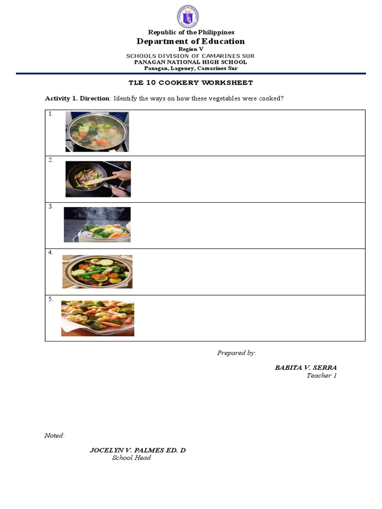TLE Cookery Worksheet Identifies Vegetable Cooking Methods | PDF