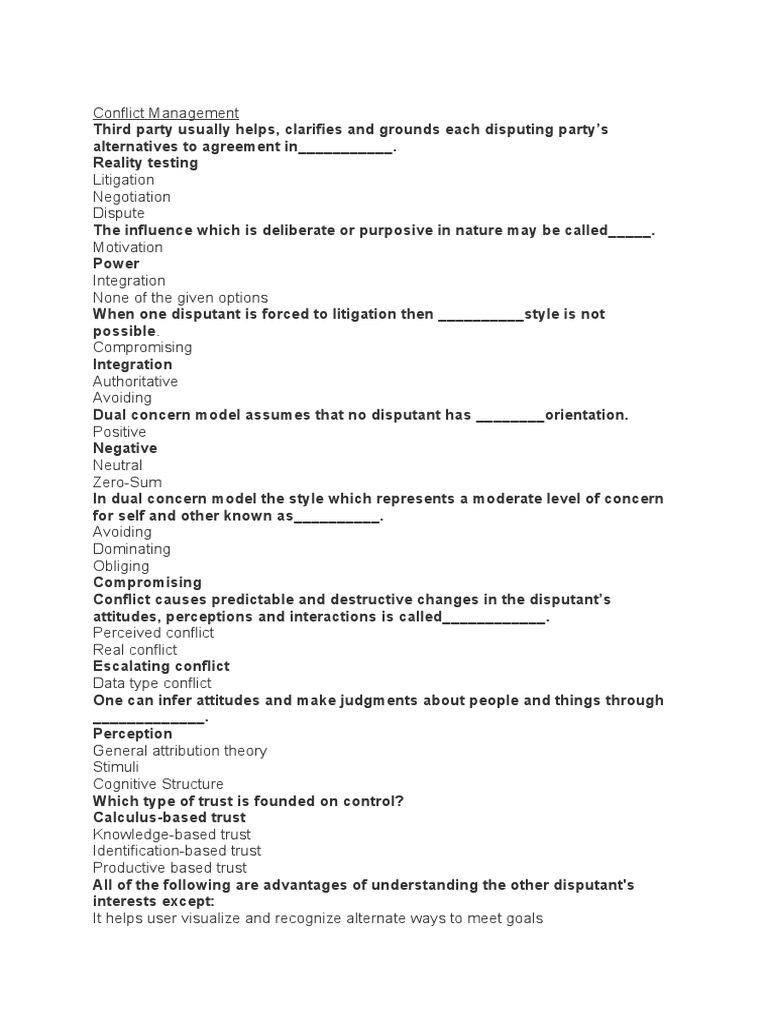 Conflict Management MCQ | PDF | Mediation | Power (Social And Political)