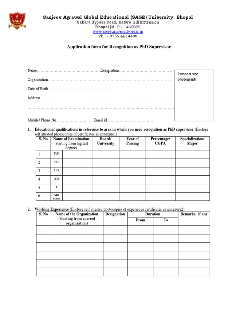 Application Form For Recognition As PHD Supervisor | PDF