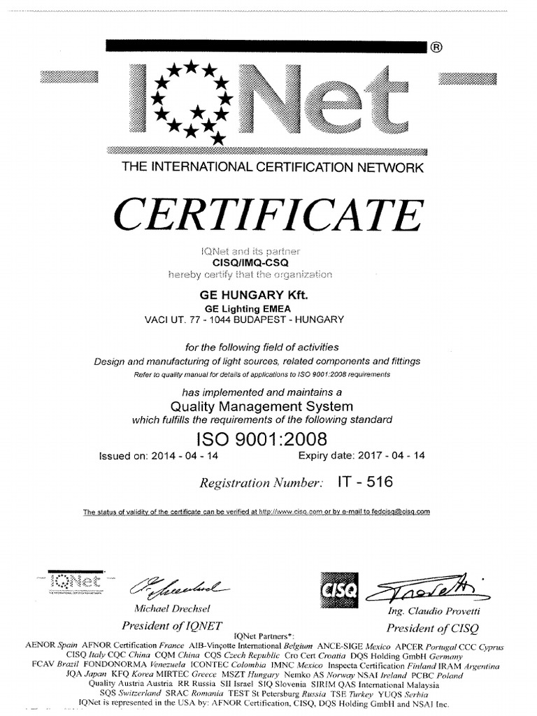 GE-ISO9001-ISO-Certificates-EN 954 | PDF