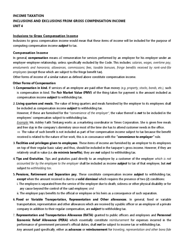 Unit 4 - Inclusions & Exclusions To Gross Comp Income | PDF | Employee ...