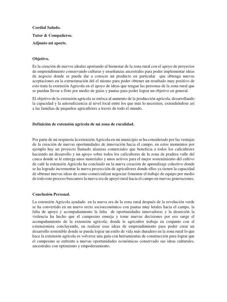 Definición de Extensión Agricola. | PDF | Agricultura | Iniciativa ...