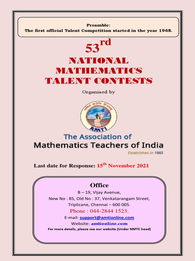 National Mathematics Talent Contests: Preamble: The First Official ...