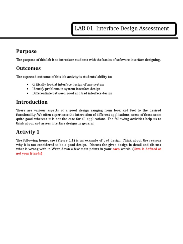 LAB 01: Interface Design Assessment: Purpose | PDF | Design ...