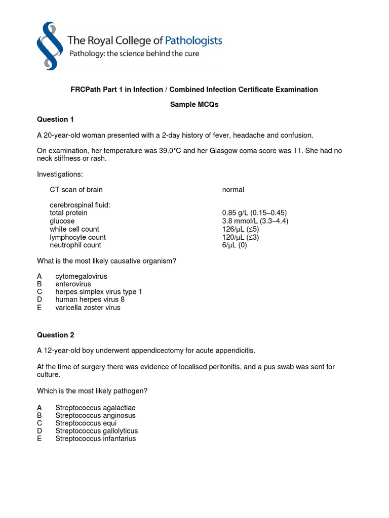 Frcpath Part 1 in Infection / Combined Infection Certificate ...