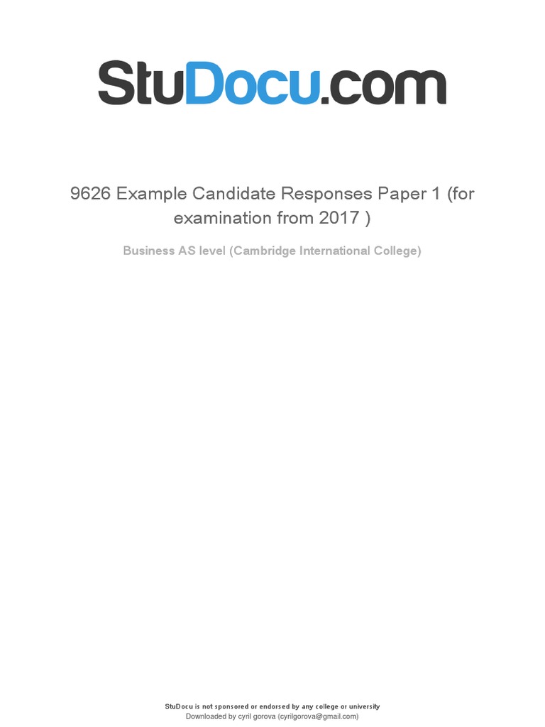 9626 Example Candidate Responses Paper 1 For Examination From 2017 ...