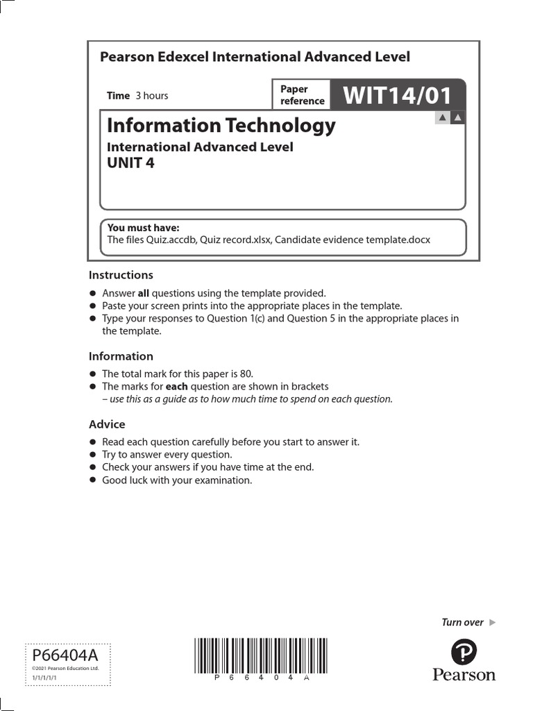 Information Technology: Unit 4 | PDF | Databases | Quiz