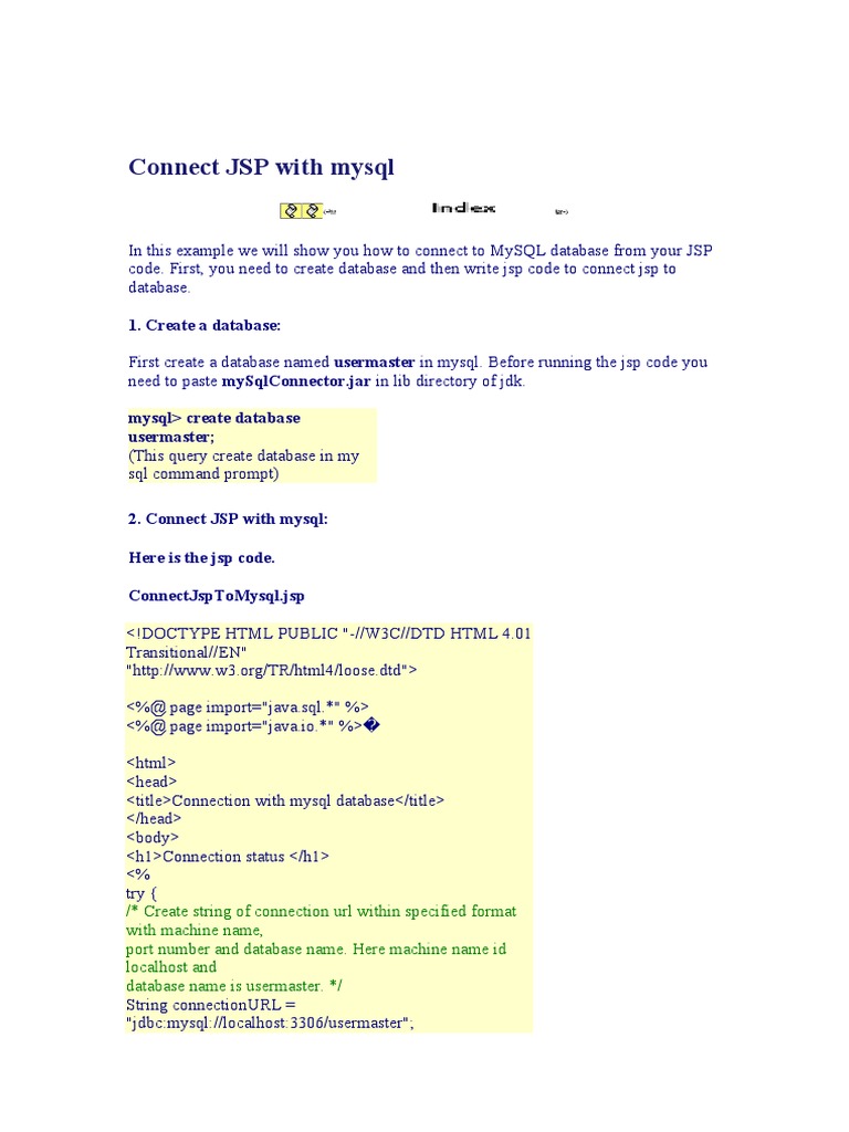 Connect JSP With Mysql | PDF | Html | Databases