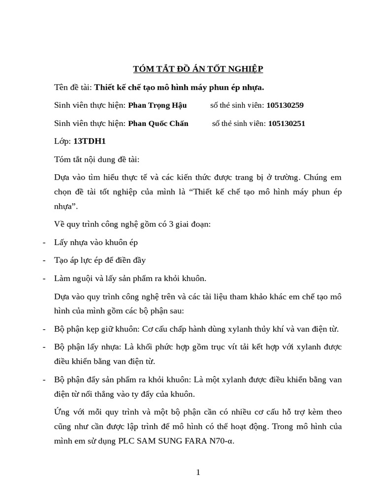 (123doc) Do An Thiet Ke Mo Hinh May Phun Ep Nhua | PDF