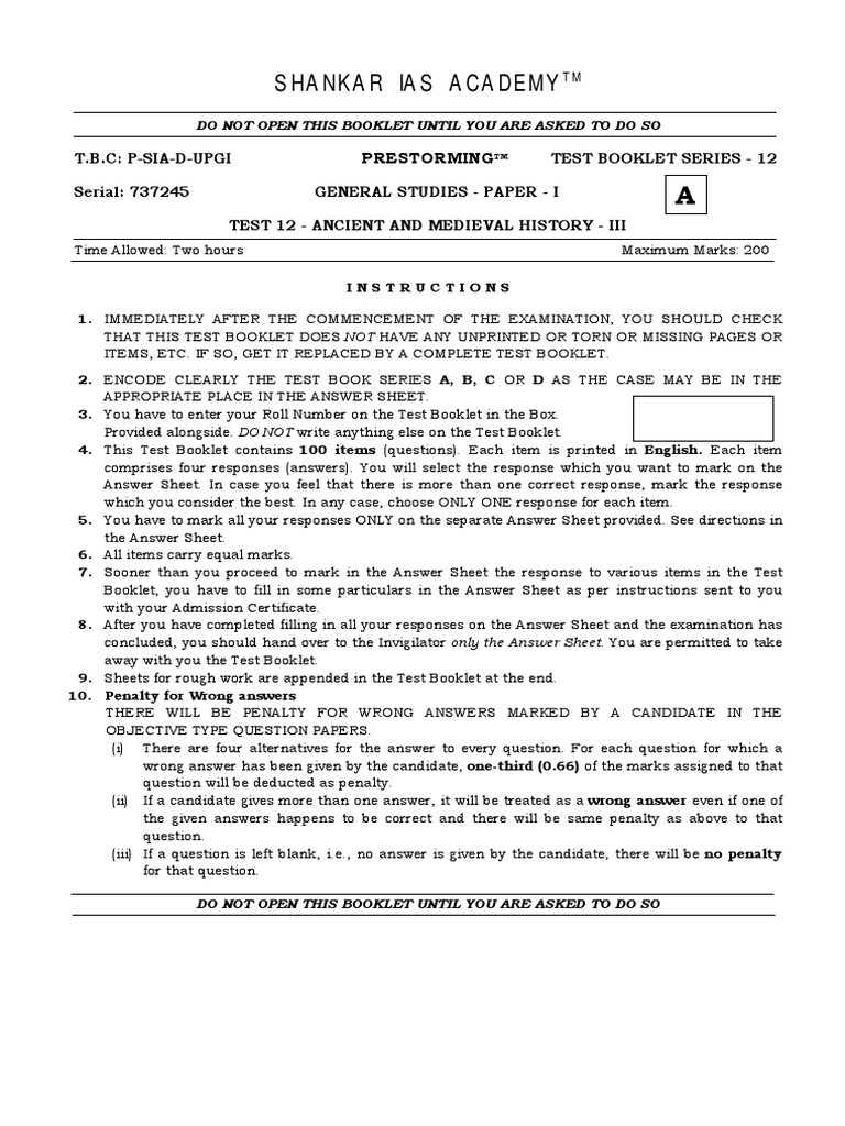 Ancient and Medieval History Test 12 | PDF | Ashoka
