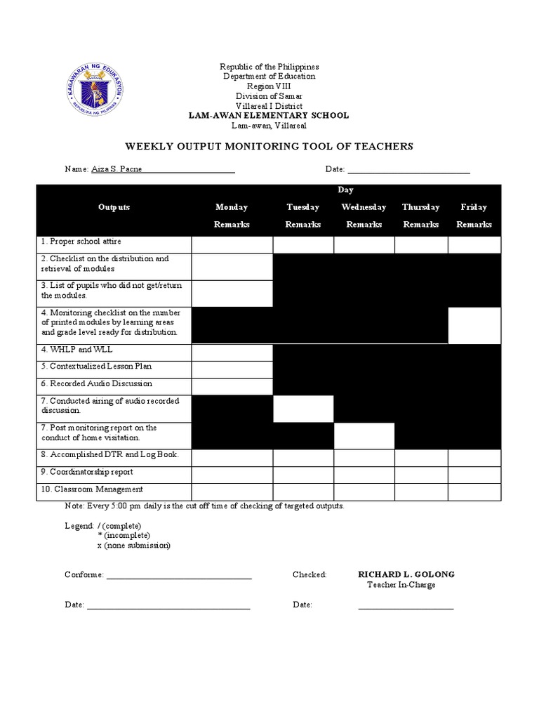 Weekly Output Monitoring Tool of Teachers | PDF | Lesson Plan | Change