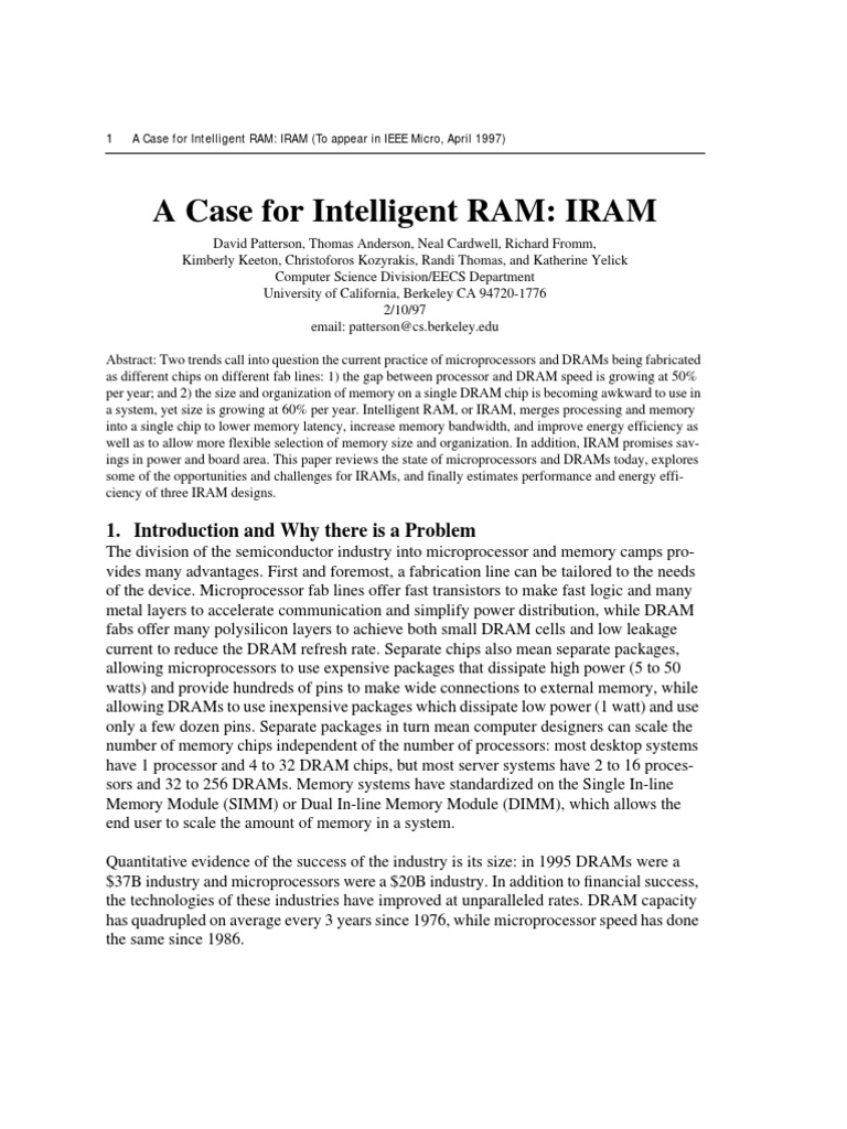 A Case For Intelligent RAM: IRAM: 1. Introduction and Why There Is A Problem | PDF | Dynamic ...