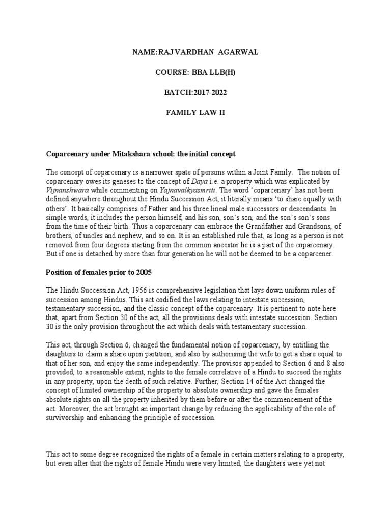The Evolution of Coparcenary Rights Under Hindu Law: A Discussion of ...