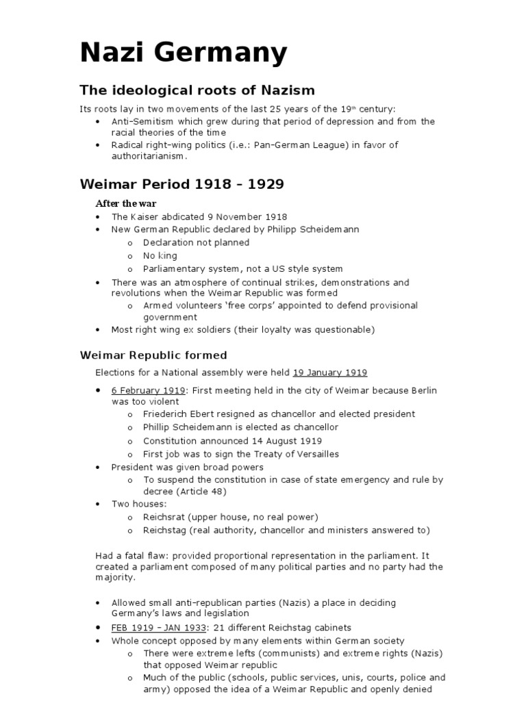 Nazi - Germany - IB Review | PDF | Nazi Party | Weimar Republic