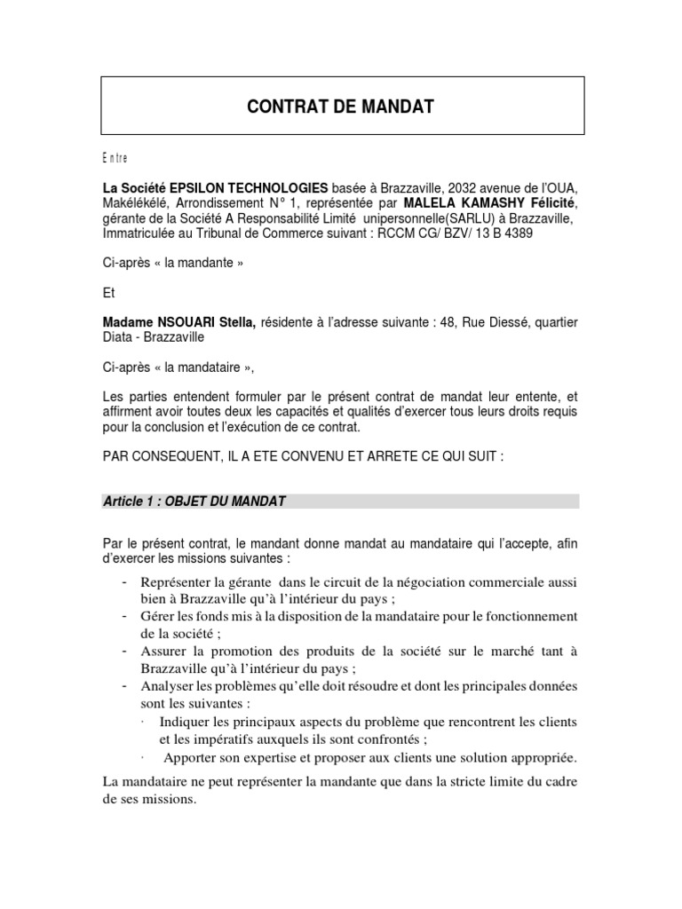 CONTRAT DE MANDAT Stella - Vu FM | PDF