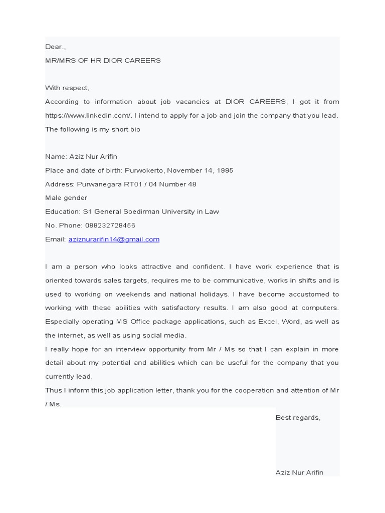 Job Application for DIOR Careers | PDF