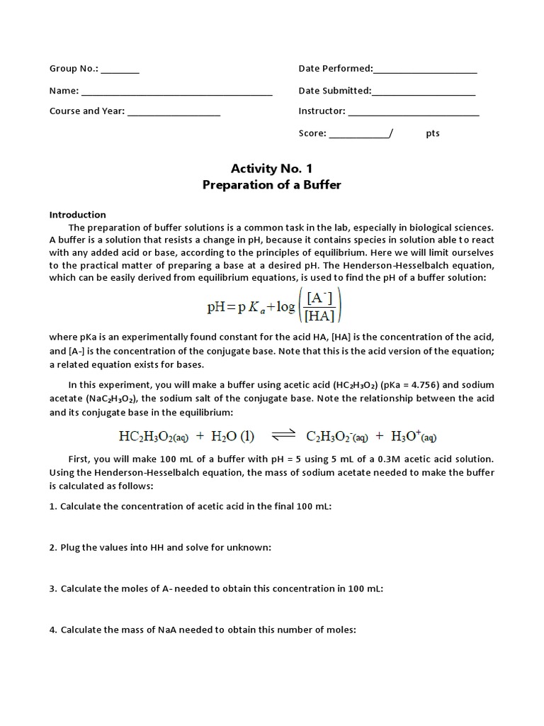 Activity No. 1 - Preparation of A Buffer | PDF | Buffer Solution | Ph