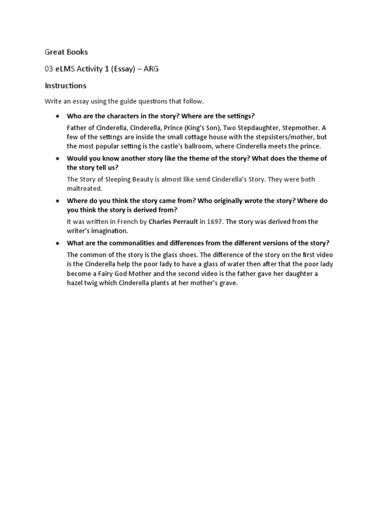 Great Books 03 eLMS Activity 1 (Essay) - ARG Instructions: Write An Essay Using The Guide ...