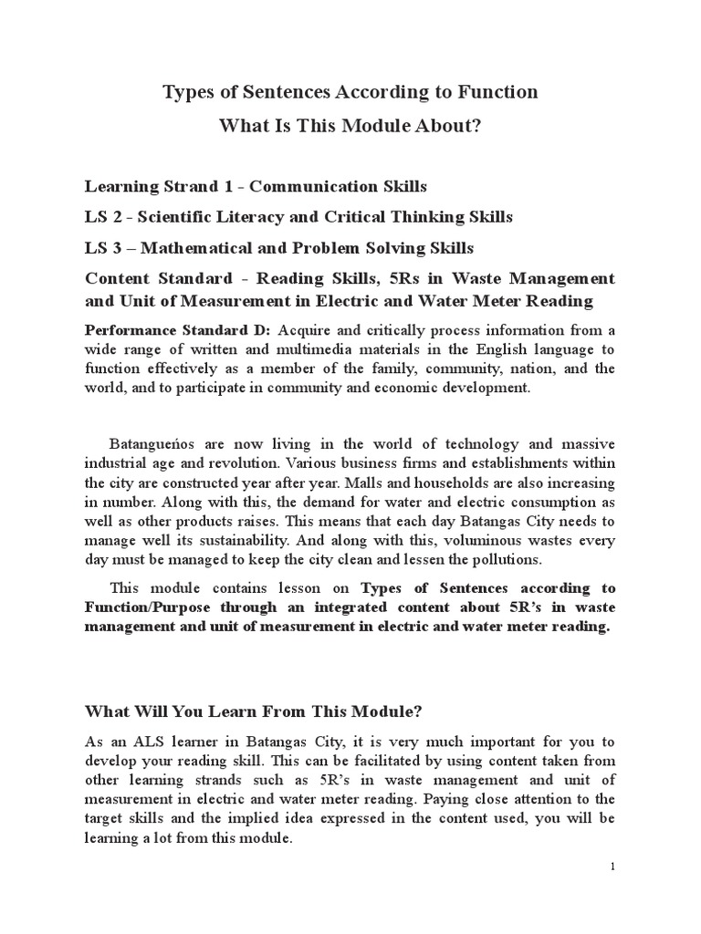 SELF DIRECTED MODULES Types of Sentences Integrated | PDF | Question ...