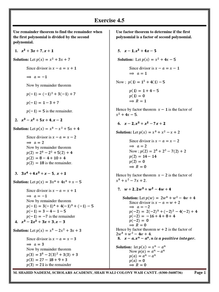 Use remainder and factor theorems | PDF | Factorization | Numerical Analysis