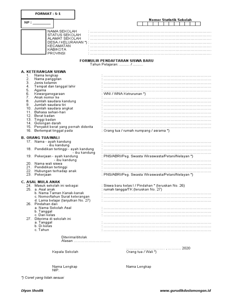 Format S-1 Formulir PPDB - WWW - Gurudikdaslamongan.id | PDF | Olahraga & Rekreasi