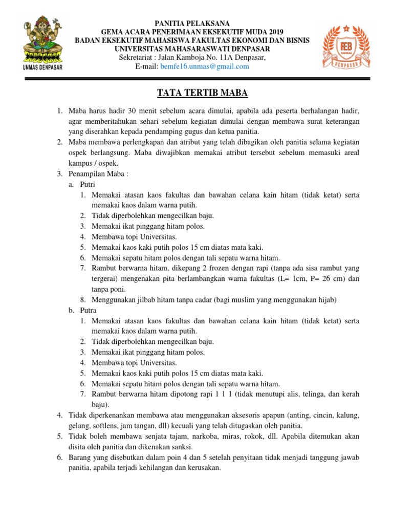 Tata Tertib Maba, Dan Tugas Maba | PDF