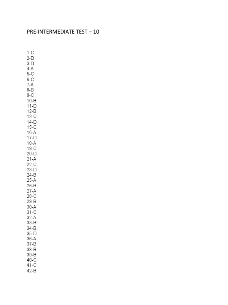 Pre-Intermediate Test - 10 | PDF