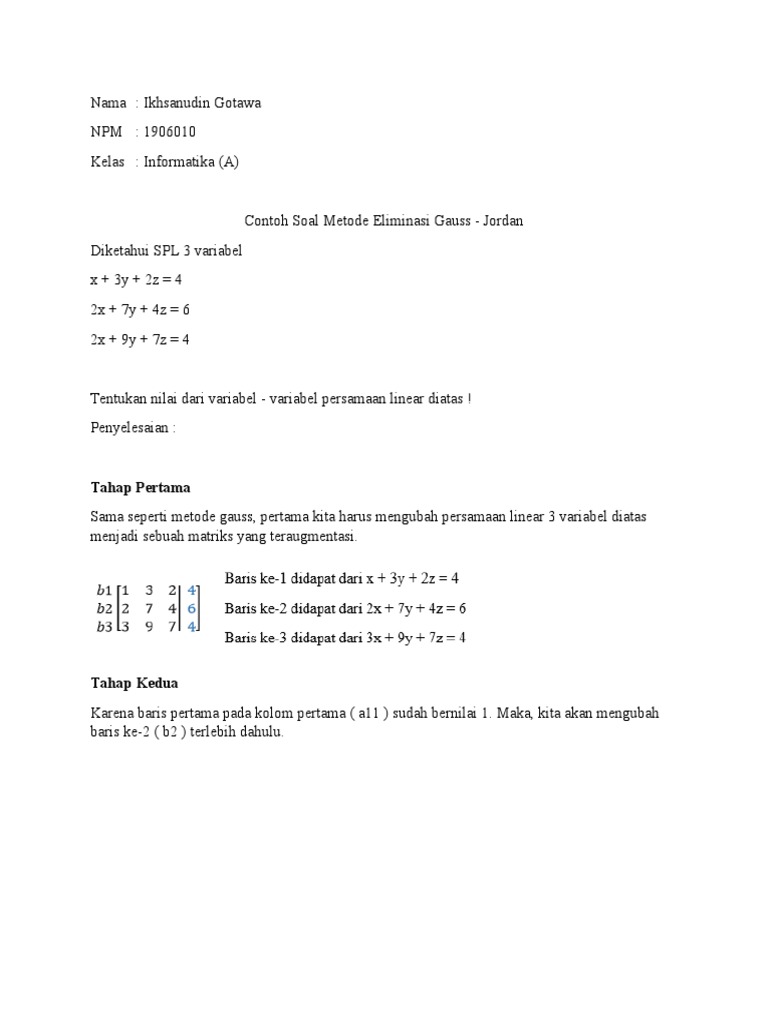 Ikhsanudin Gotawa (1906010) Metode Numerik Contoh Soal Eliminasi Gauss ...