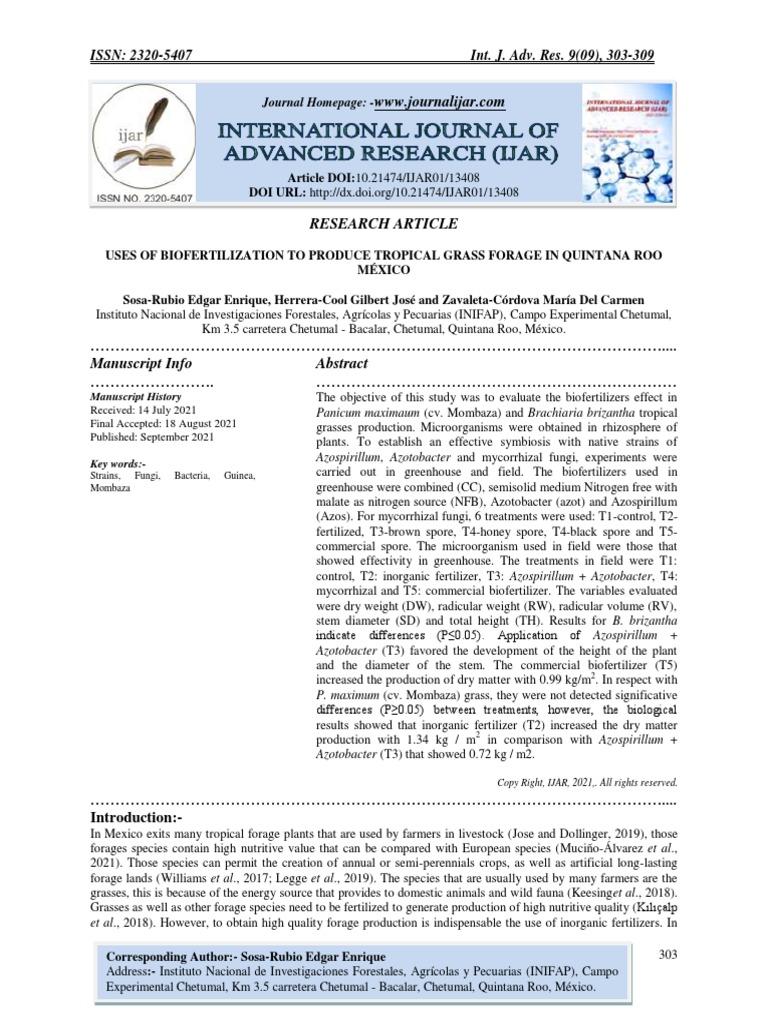 Biofertilization for Tropical Grass Forage | PDF | Soil | Botany