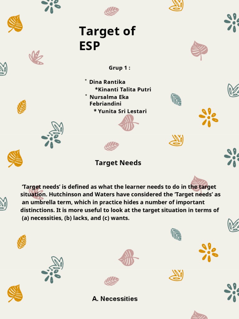 Target of ESP: Grup 1: Dina Rantika Kinanti Talita Putri Nursalma Eka ...