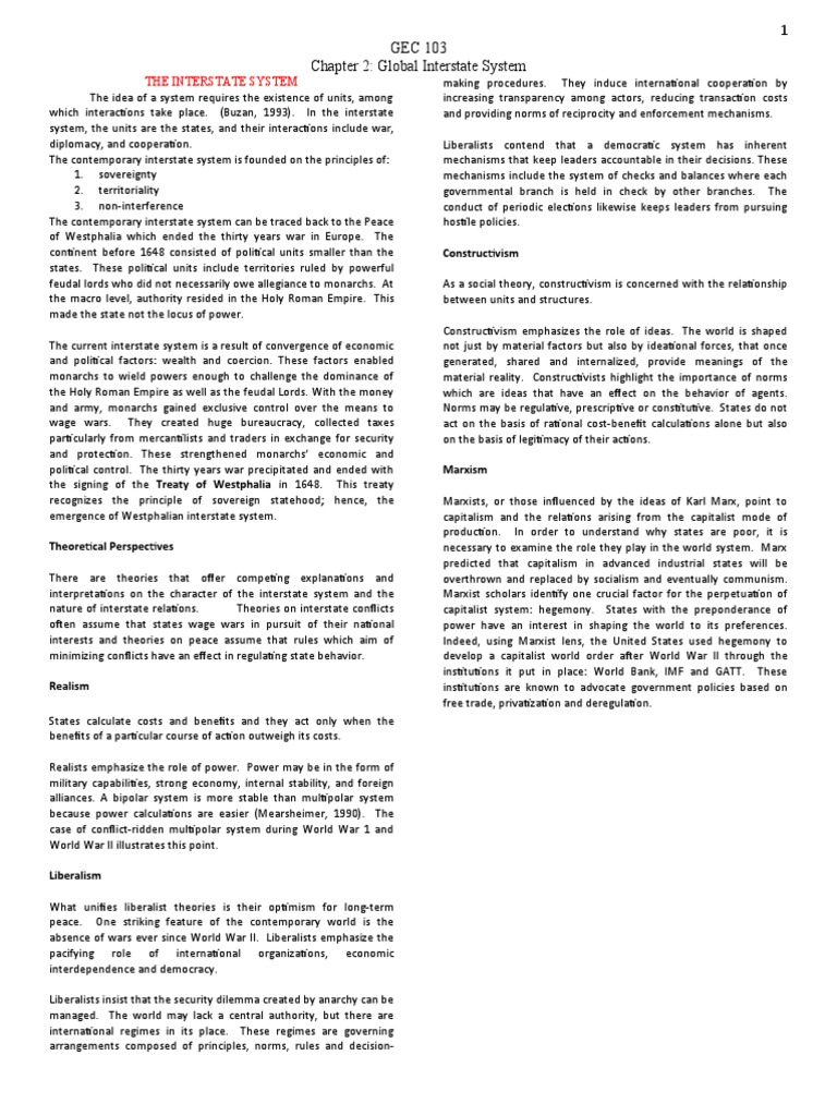 Theoretical Perspectives on the Global Interstate System | PDF | State ...