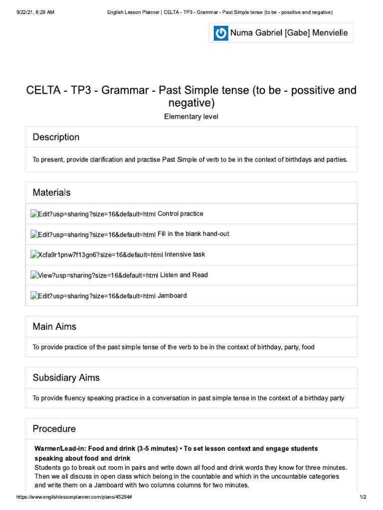 English Lesson Planner - CELTA - TP3 - .. | PDF