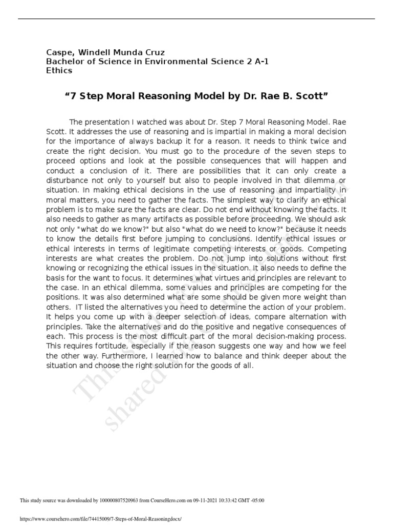 7 Step Moral Reasoning Model Guide | PDF | Reason | Social Institutions