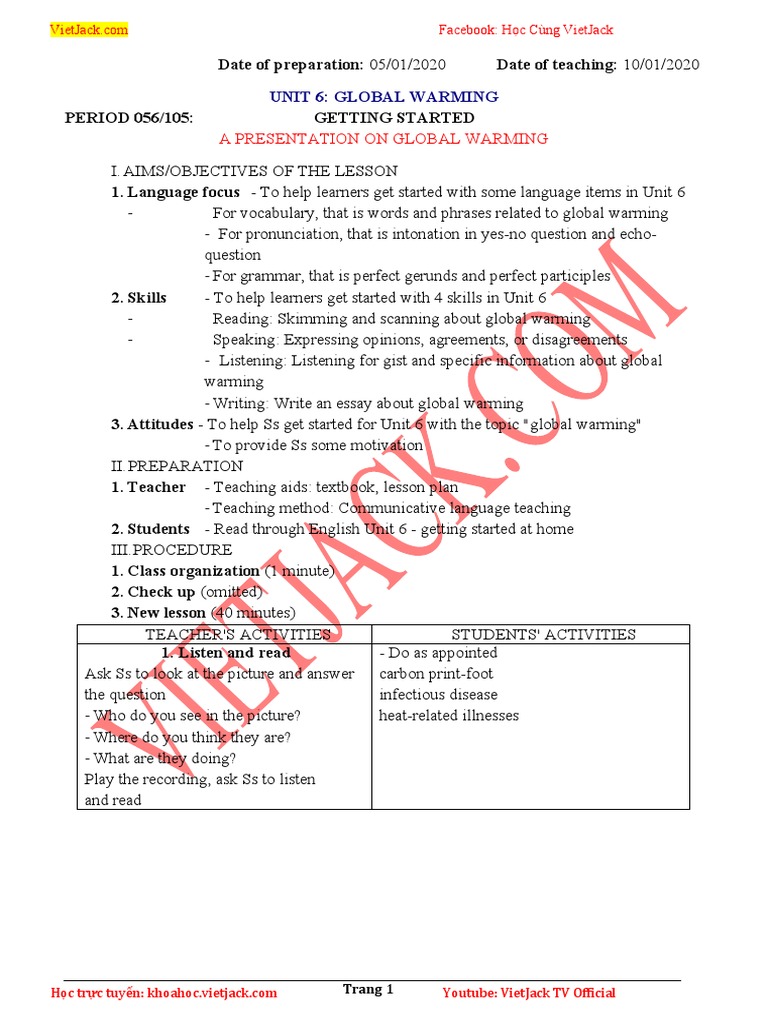 Unit 6 Global Warming | PDF | Language Education | Lesson Plan