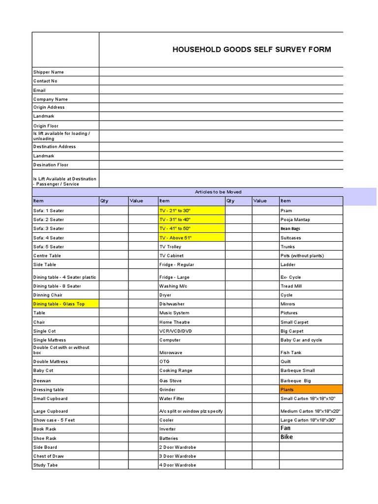 HHG Survey Form 2021 | PDF | Manufactured Goods | Home