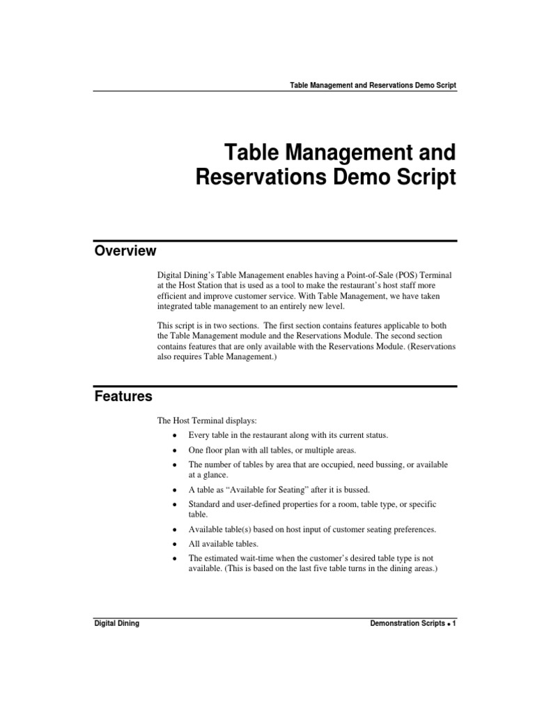 Table Management and Reservations Demo Script | PDF | Point Of Sale ...