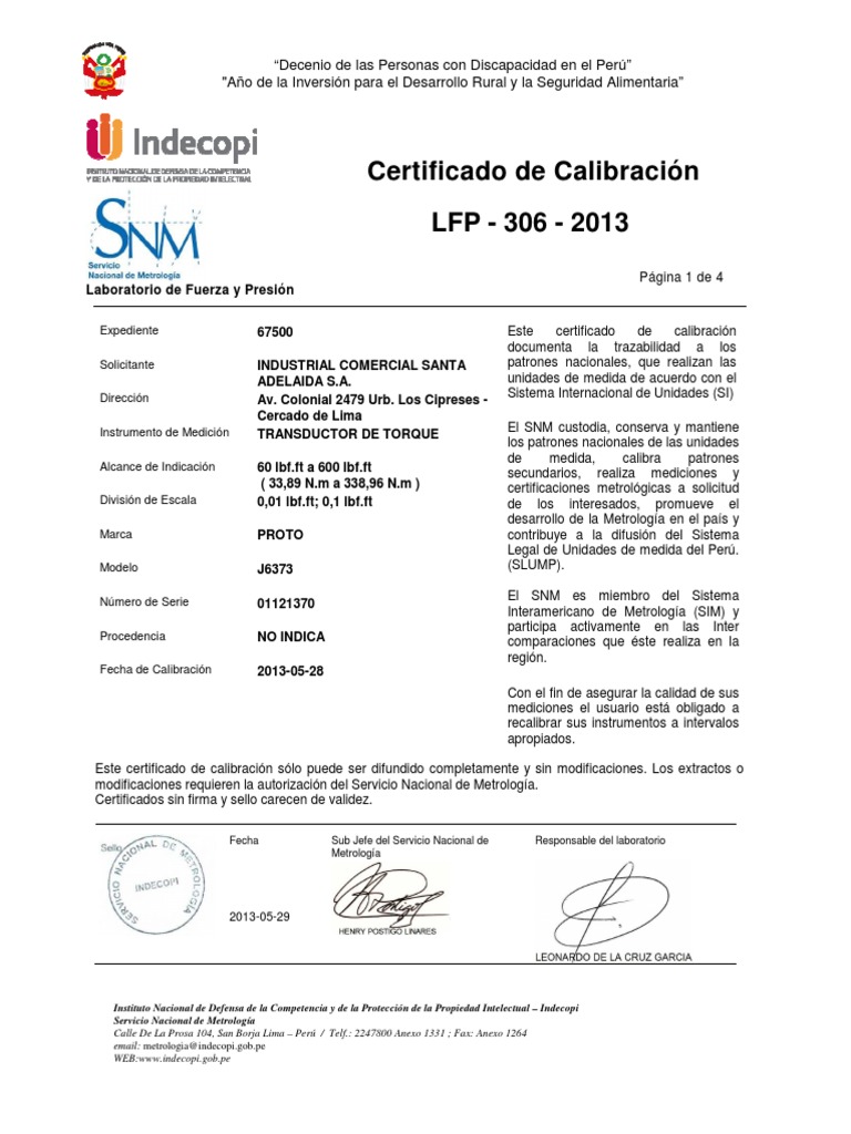 Patrón 600 LBF - FT SNM-INDECOPI | PDF | Metrología | Calibración