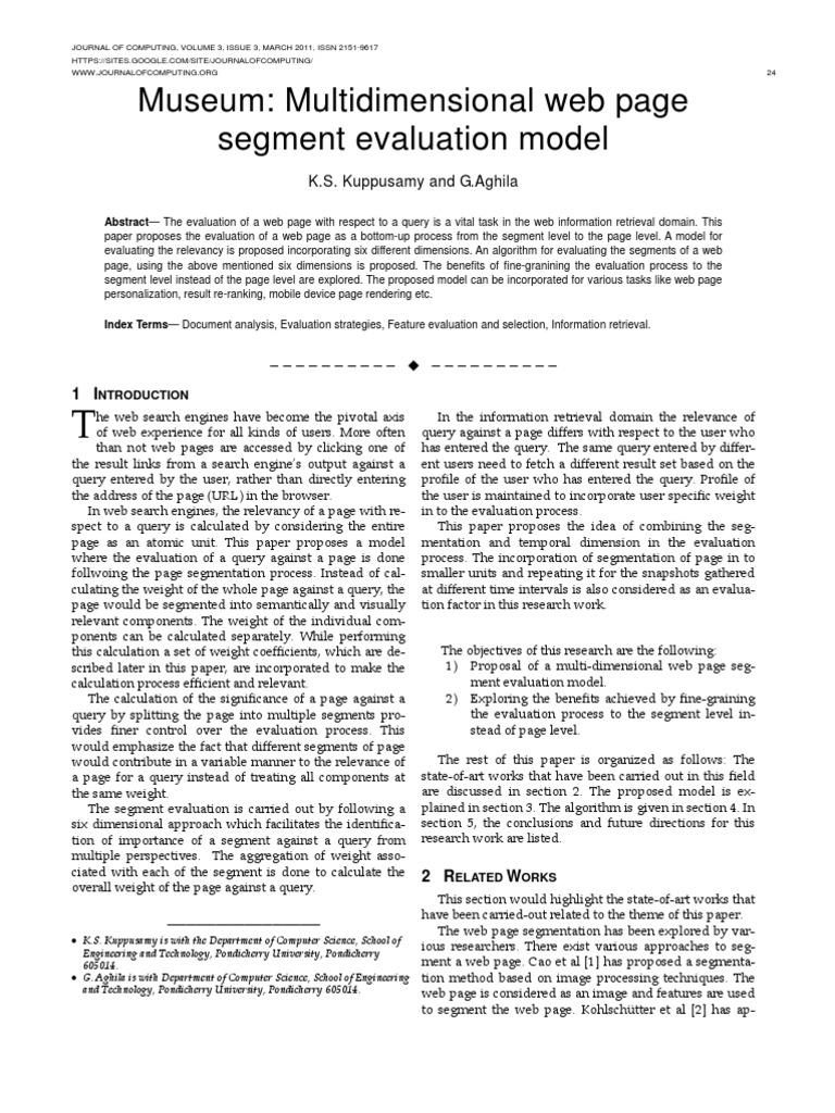 Museum: Multidimensional Web Page Segment Evaluation Model | PDF | Information Retrieval | World ...