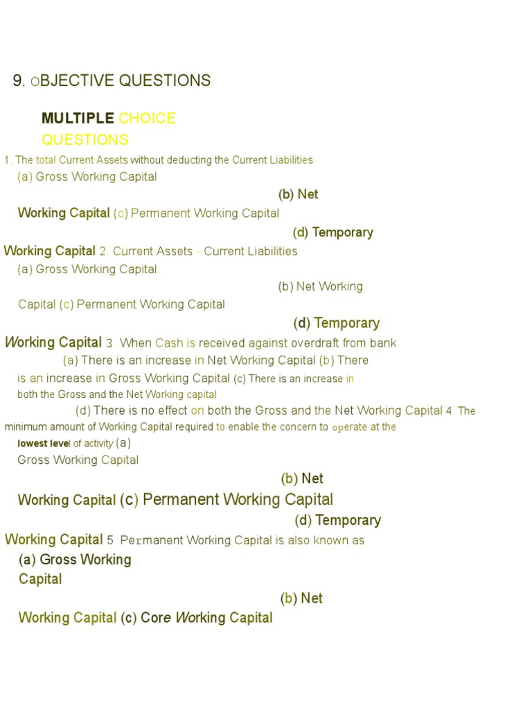 Working Capital Management MCQs Guide | PDF | Working Capital | Inventory