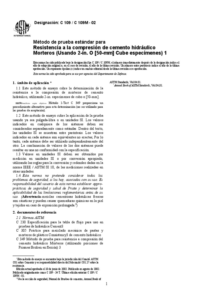 ASTM C-109.en - Es | PDF | Cemento | Sistema Internacional de Unidades