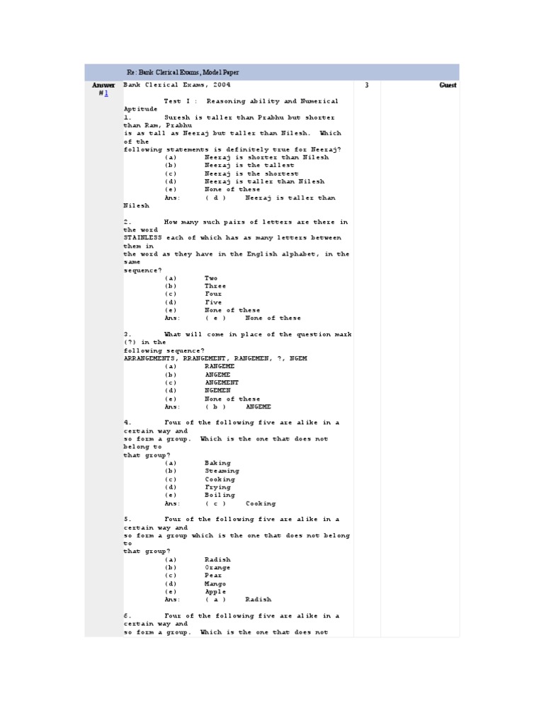 Bank Exam Model Paper | PDF